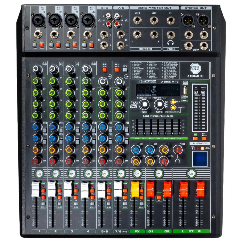 PowerWorks X1604BT-USB 4 Mono/2 Stereo Channel Mixer - ProAudio