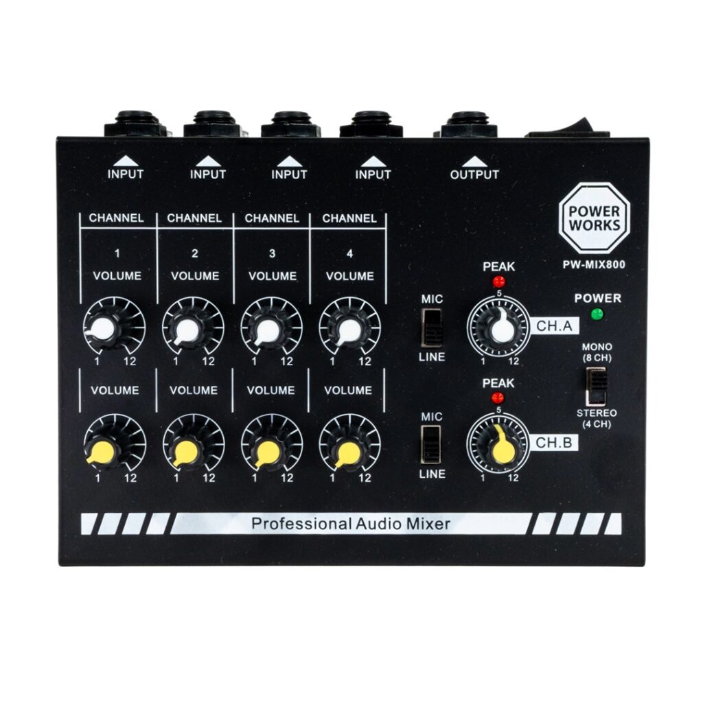 PowerWorks PW-MIX-800 8-Channel Mini Audio Mixer - ProAudio