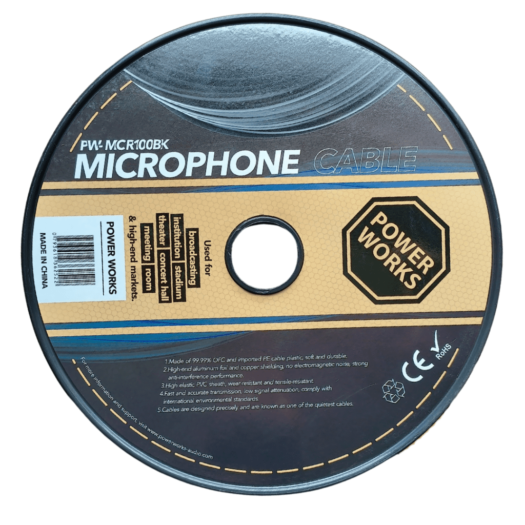 PowerWorks PW-MCR100BK 100m Roll Microphone Cable - ProAudio